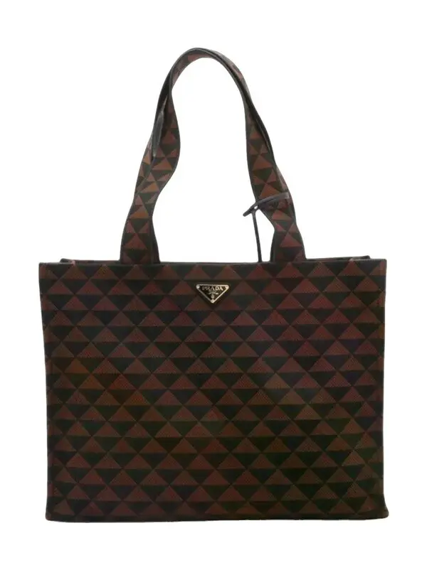 Prada Canvas Triangolo Symbol Shopping Tote Bag - Brown