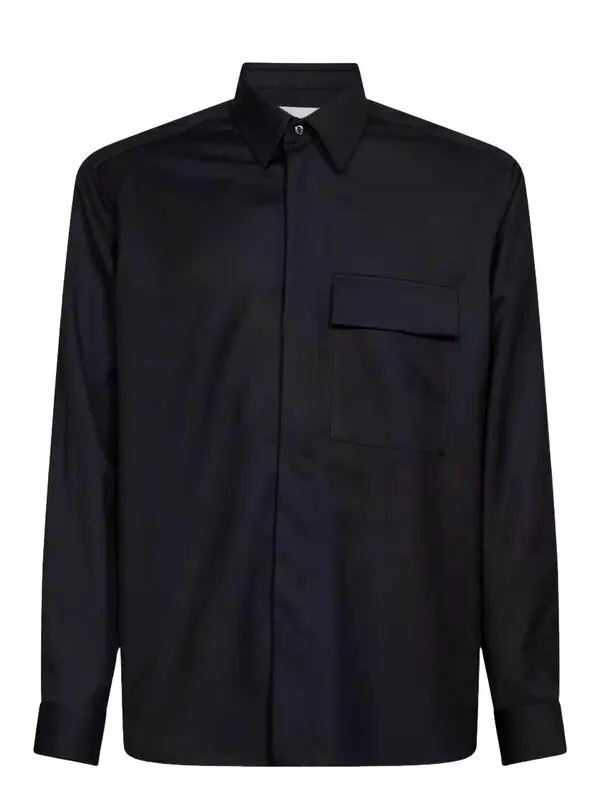 D4.0 Concealed-button Chest-pocket Shirt - Blue