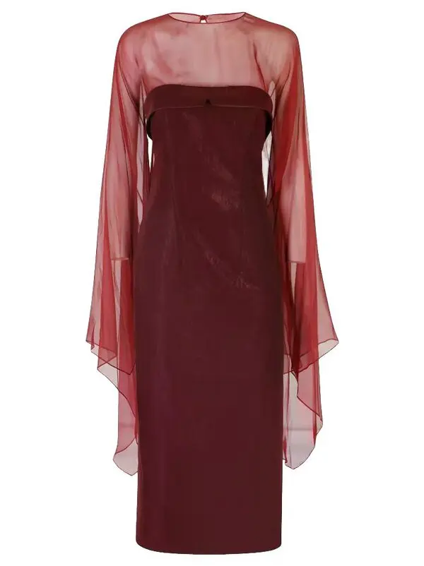 Alberta Ferretti Midi Sheer-overlay Strapless-style Dress - Red