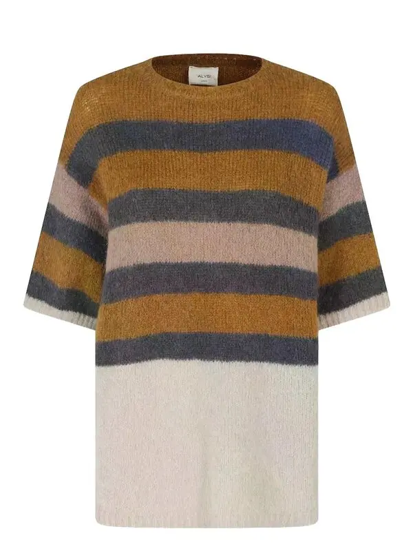 ALYSI Striped Short-sleeve Sweater - Brown