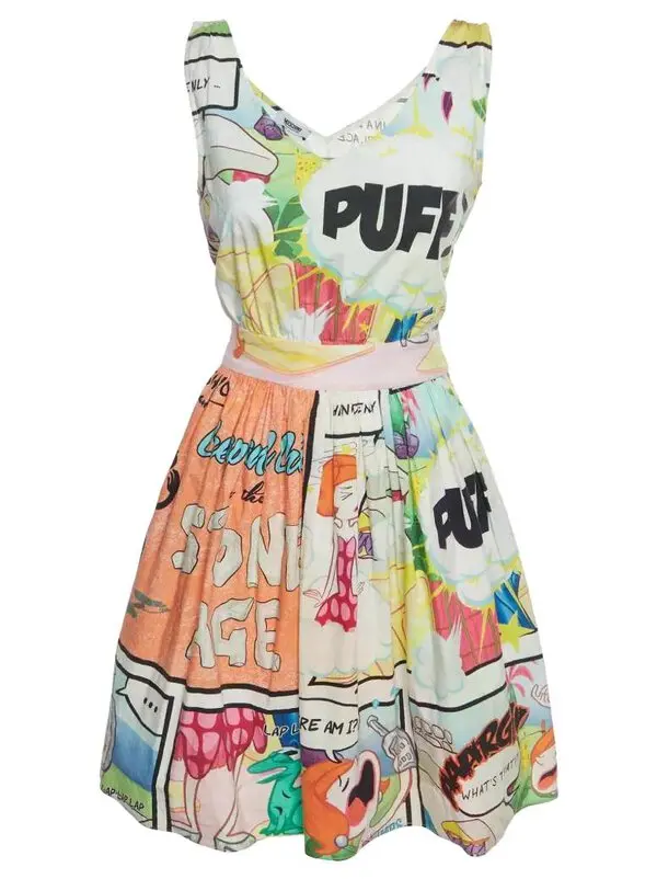 Moschino Printed Sleeveless Flared Skirt Dress - White