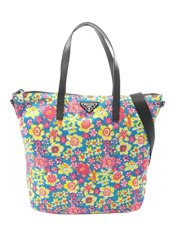 Prada Tessuto Printed Satchel - Blue