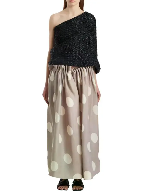 Khaite Polka-dot Gathered Midi Skirt - Neutrals