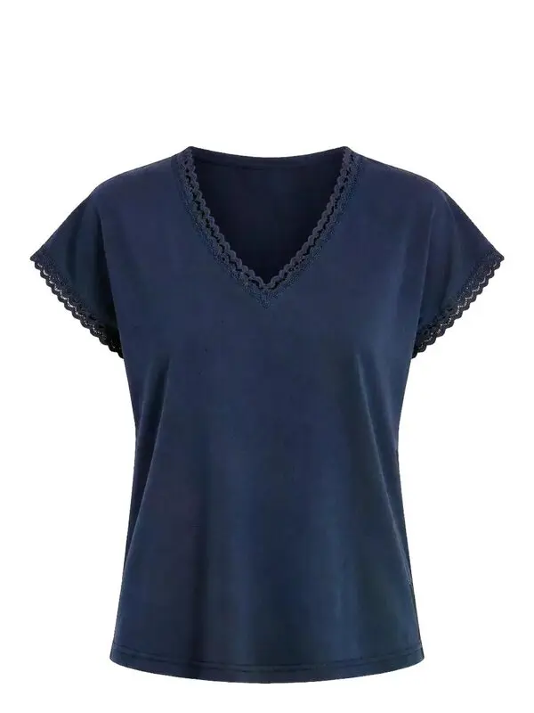 MOLLY BRACKEN Lace Trim V-neck T-shirt - Blue