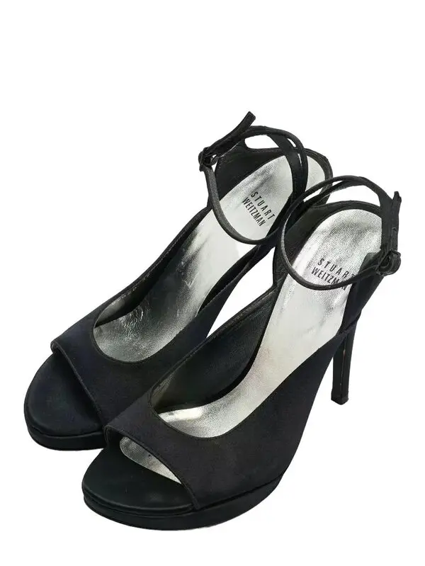 STUART WEITZMAN Satin Peep-toe Ankle-strap Platform Stiletto Sandals - Black