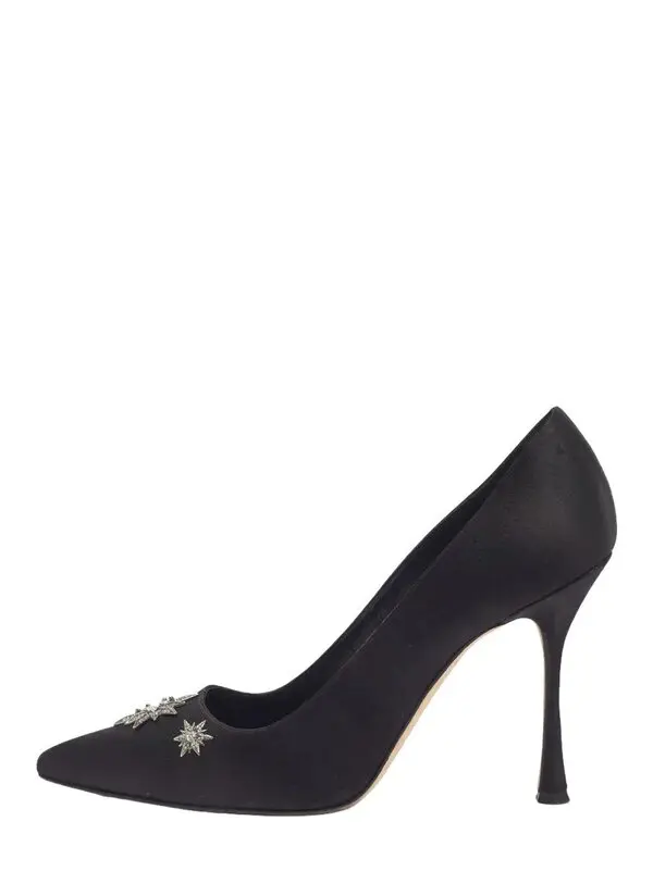 Manolo Blahnik Satin Star Embellished Stiletto Pumps - Black