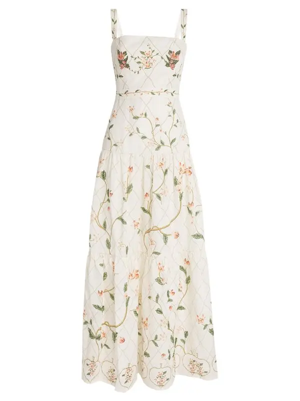 Agua Bendita Cotton Floral Maxi Dress - Ivory