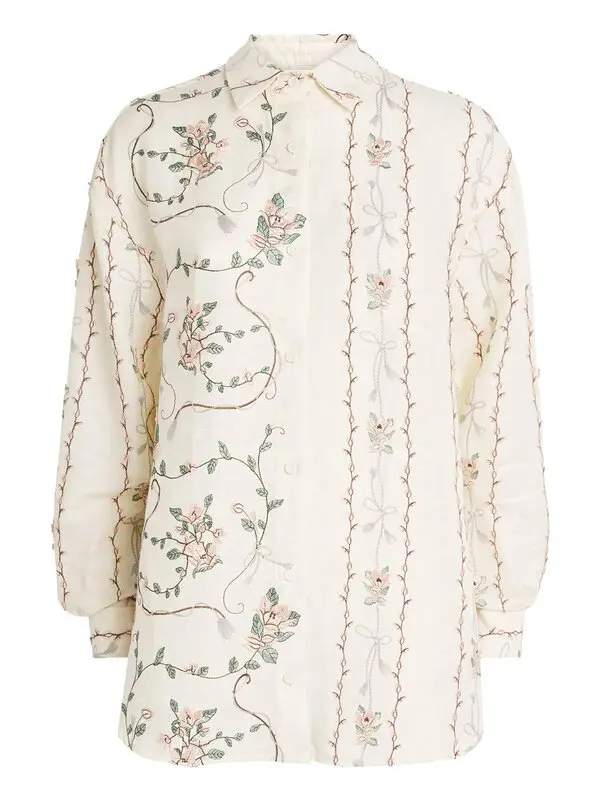 Agua Bendita Cecilia Navegante Embroidered Linen Shirt - Ivory