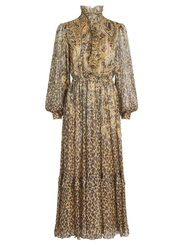 Etro Silk-blend Leopard And Paisley Print Midi Dress - Beige