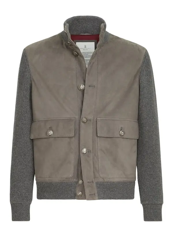 Brunello Cucinelli Cotton-suede Hybrid Bomber Jacket - Grey