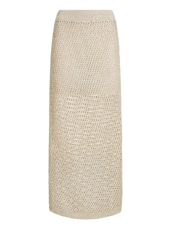 Brunello Cucinelli Embellished Knit Maxi Skirt - Beige