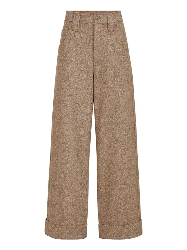 Brunello Cucinelli Virgin Wool-blend Monili Embellished Wide-leg Trousers - Green