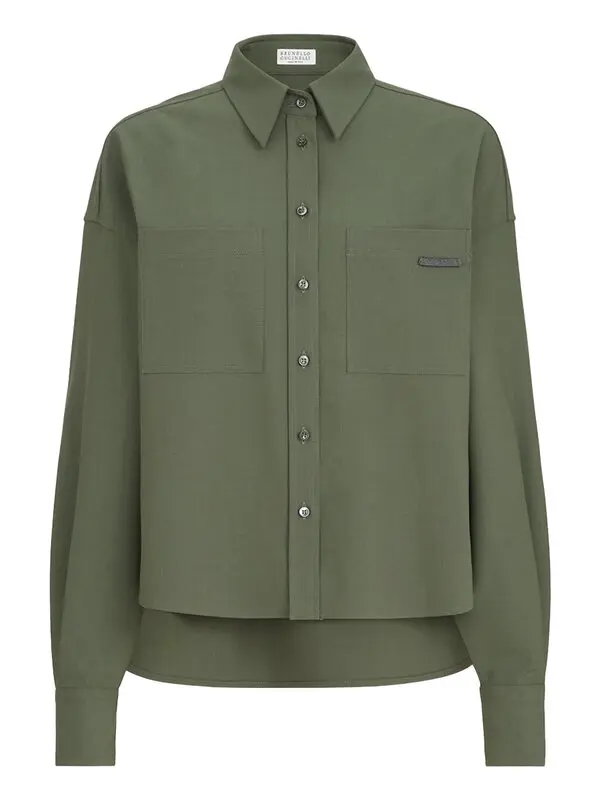 Brunello Cucinelli Virgin Wool Blend Monili Tab Shirt - Green