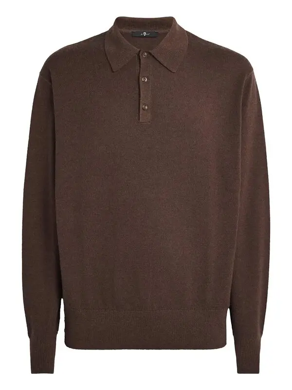 7 For All Mankind Wool-cashmere Long-sleeve Polo Shirt - Brown