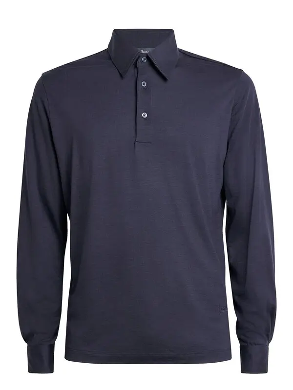 Herno Wool Jersey Long-sleeve Polo Shirt - Navy