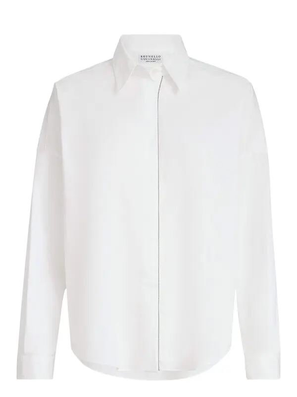 Brunello Cucinelli Stretch-cotton Poplin Shirt With Monili Embroidery - White