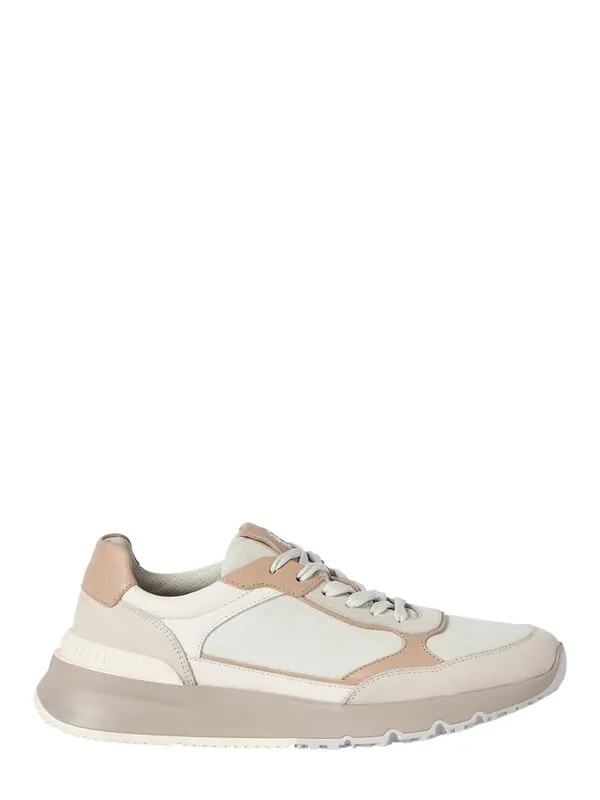 Brunello Cucinelli Nubuck And Suede Lace-up Sneakers - Beige