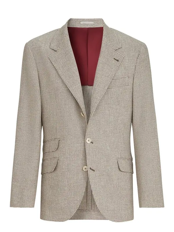 Brunello Cucinelli Wool-silk Houndstooth Deconstructed Cavallo Blazer - Beige