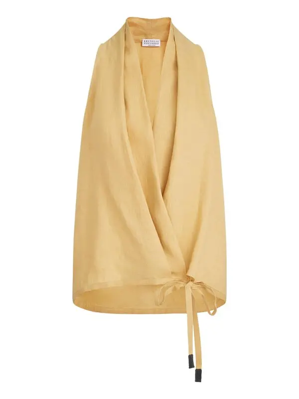 Brunello Cucinelli Sleeveless Linen Wrap Top - White