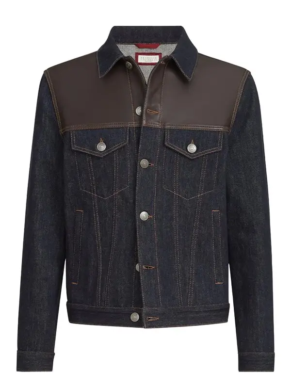 Brunello Cucinelli Leather-trimmed Denim Jacket - Blue