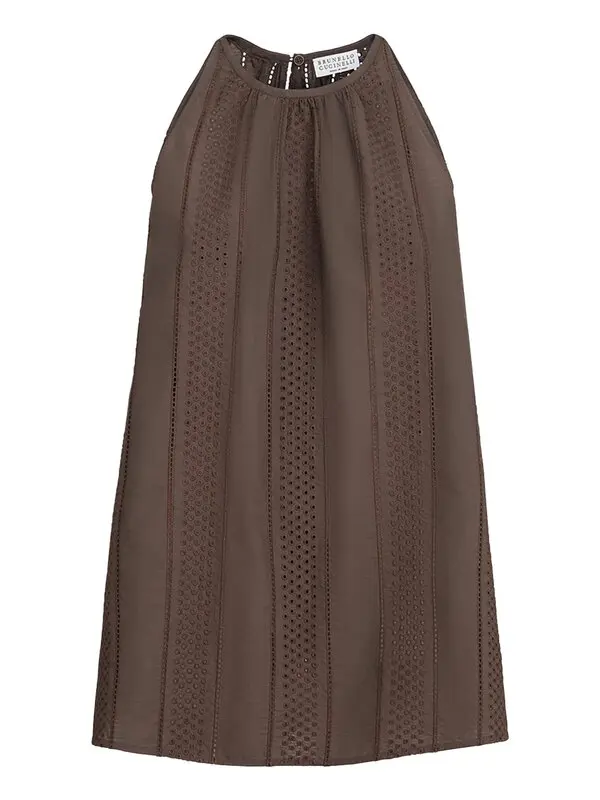 Brunello Cucinelli Techno-cotton Poplin Sleeveless Top - Brown