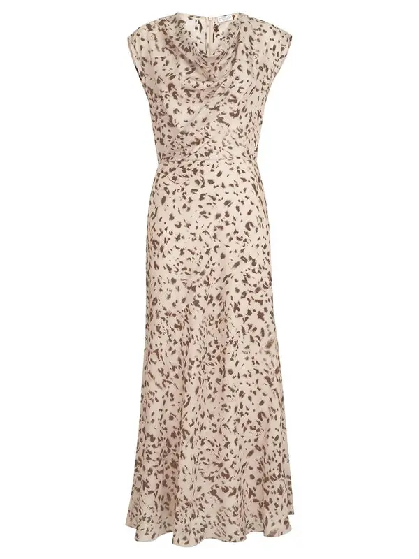 Brunello Cucinelli Silk Pongee Lynx Print Maxi Dress - Beige
