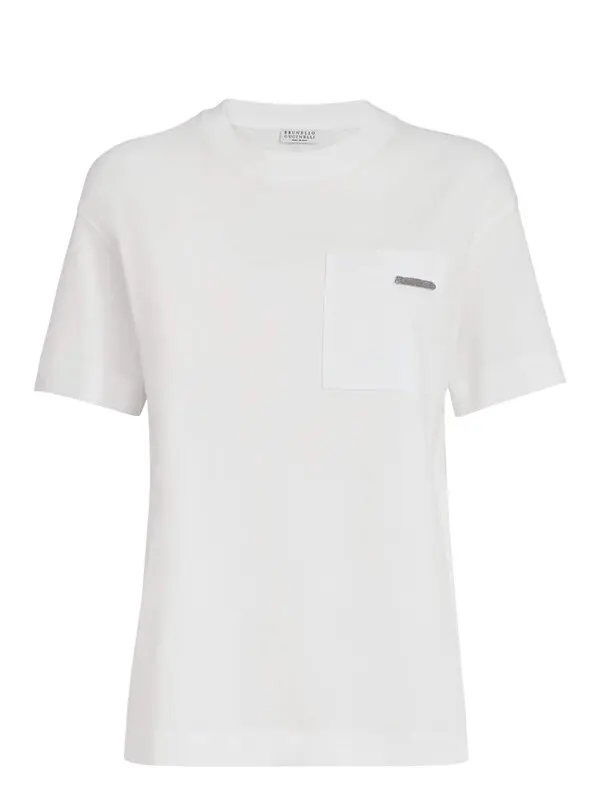 Brunello Cucinelli Cotton T-shirt With Monili Trim - White