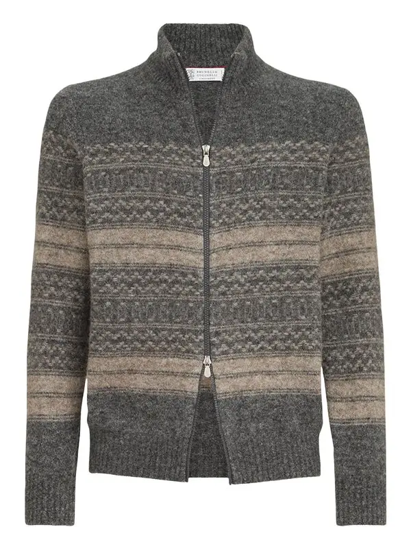 Brunello Cucinelli Jacquard High-neck Zip Cardigan - Black