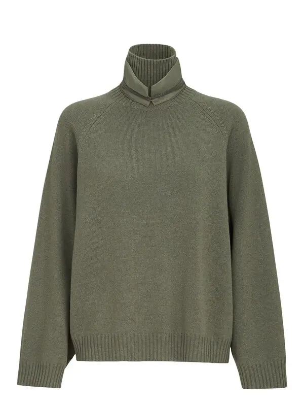 Brunello Cucinelli Cashmere Silk Organza Collar Rollneck Sweater - Green