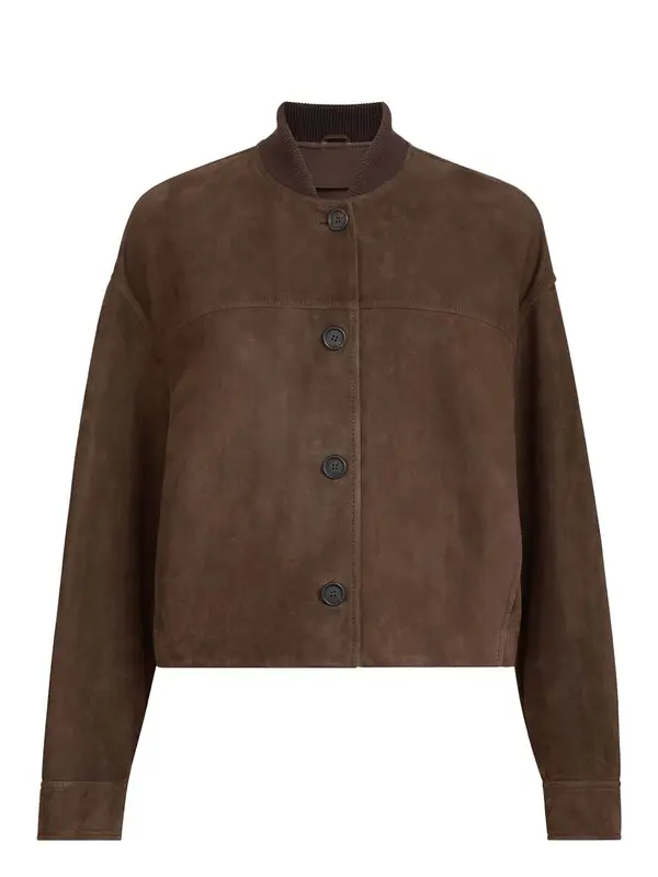 Brunello Cucinelli Suede Monili Bomber Jacket - Brown
