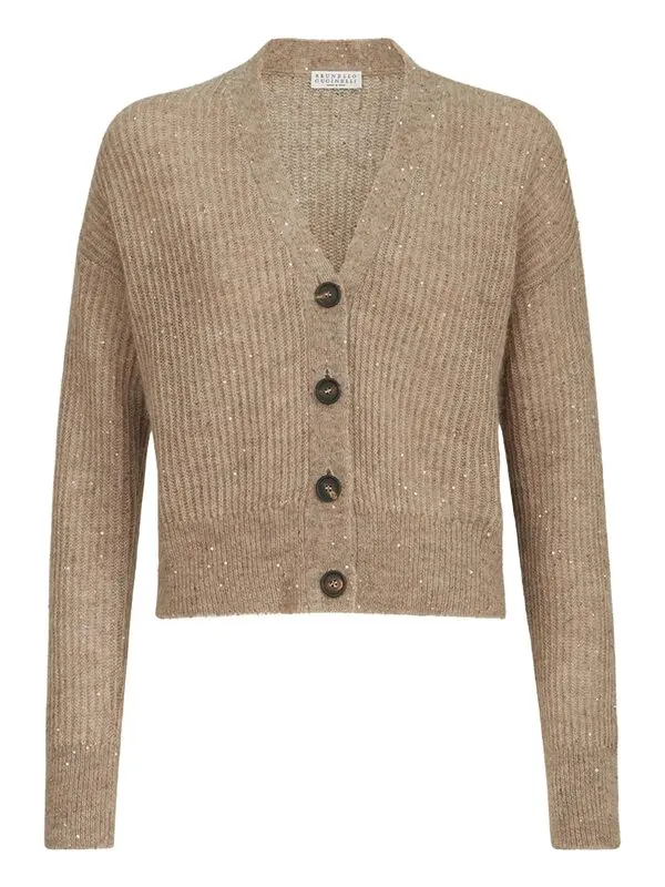 Brunello Cucinelli English Rib Sequin Cardigan - Brown