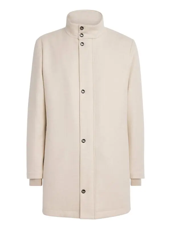 Colombo Cashmere Overcoat With Stand Collar - Beige