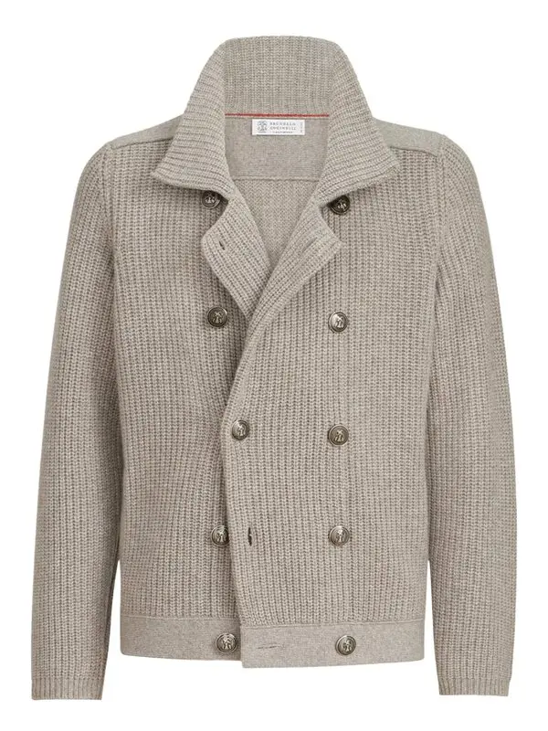 Brunello Cucinelli Cashmere Double-breasted Ribbed Cardigan - Grey