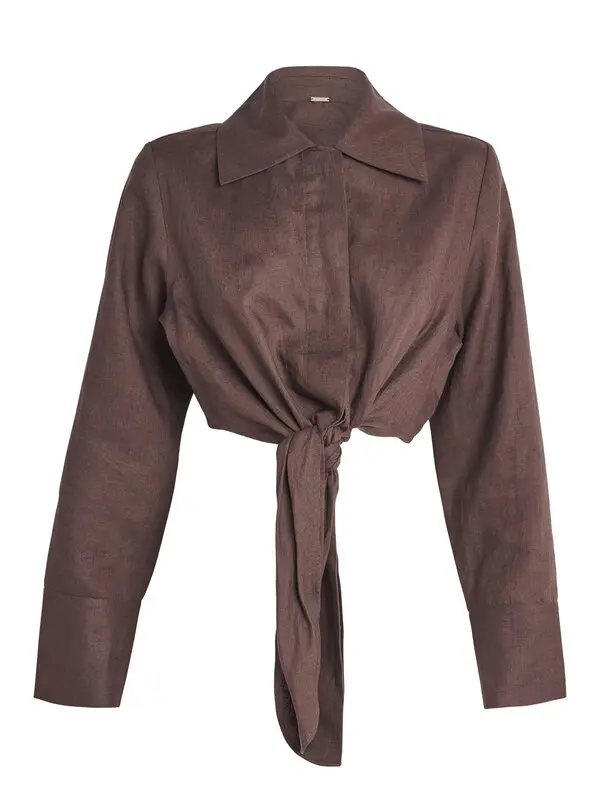 Cult Gaia Linen Kate Tie Shirt - Brown