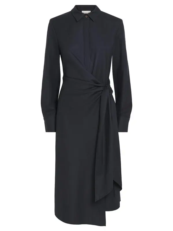 Lafayette 148 New York Cotton Tie-front Midi Shirt Dress - Black