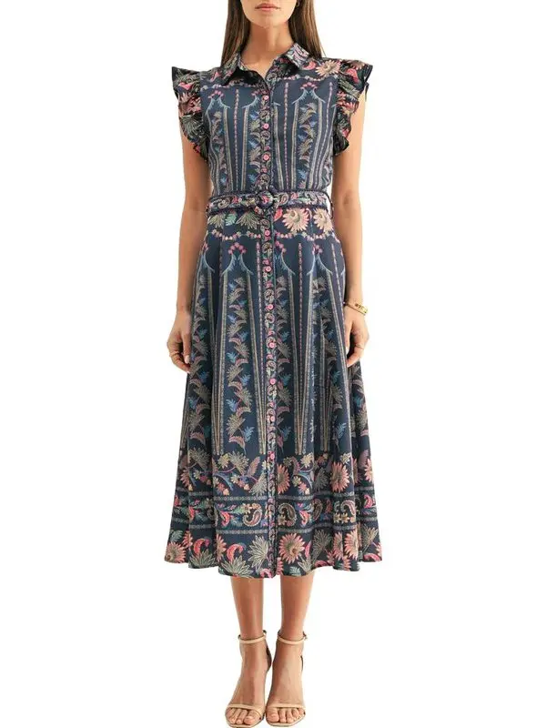 Adelyn Rae Karly Mixed Print Shirtdress - Navy Multi