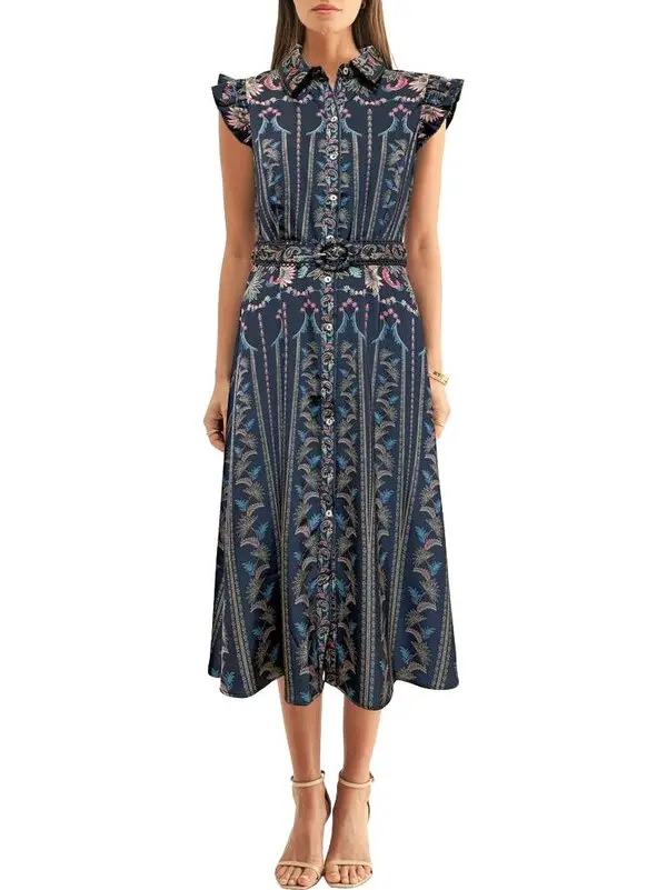 Adelyn Rae Karly Mixed Print Belted Shirtdress - Navy Multi