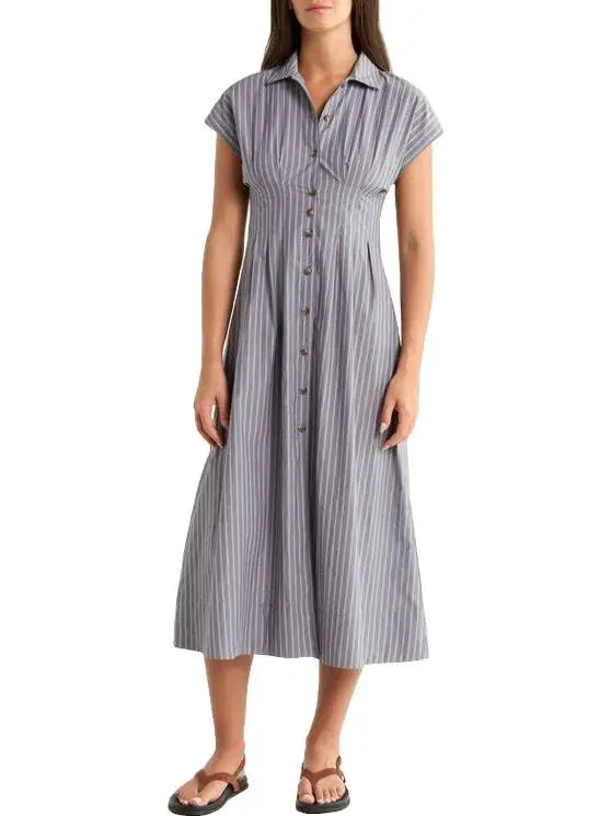Marine Layer Arden Pima Cotton Midi Shirtdress - Navy/lilac Stripe