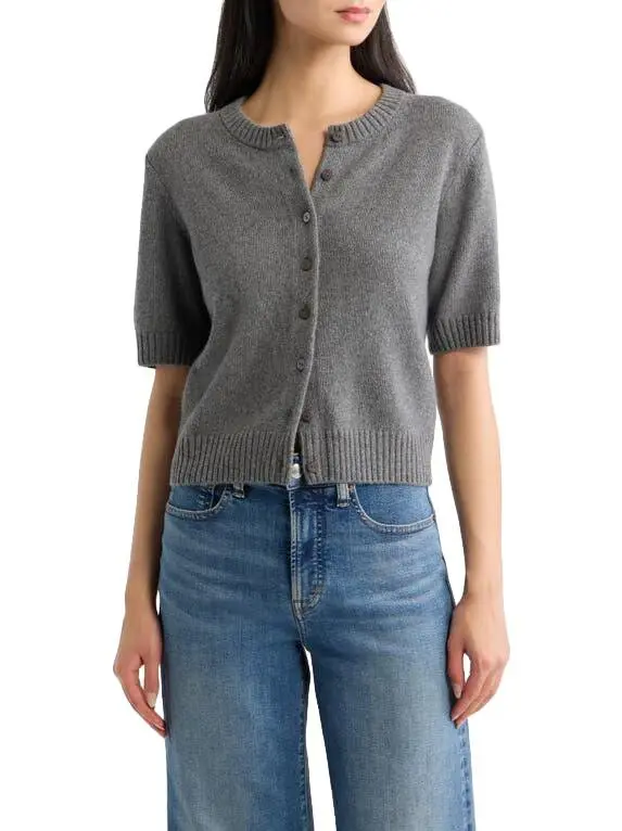 REFORMATION Maude Recycled Cashmere Blend Short-sleeve Cardigan - Thunder