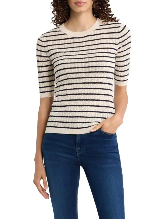 FRAME The Pointelle Crewneck Top - Cream Stripe