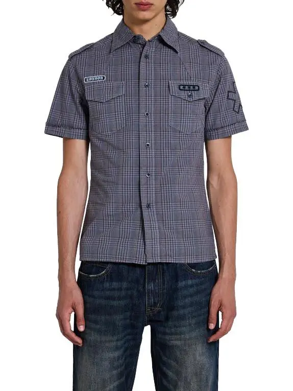 JADED LONDON Scout Check Short Sleeve Button-up Shirt - Grey