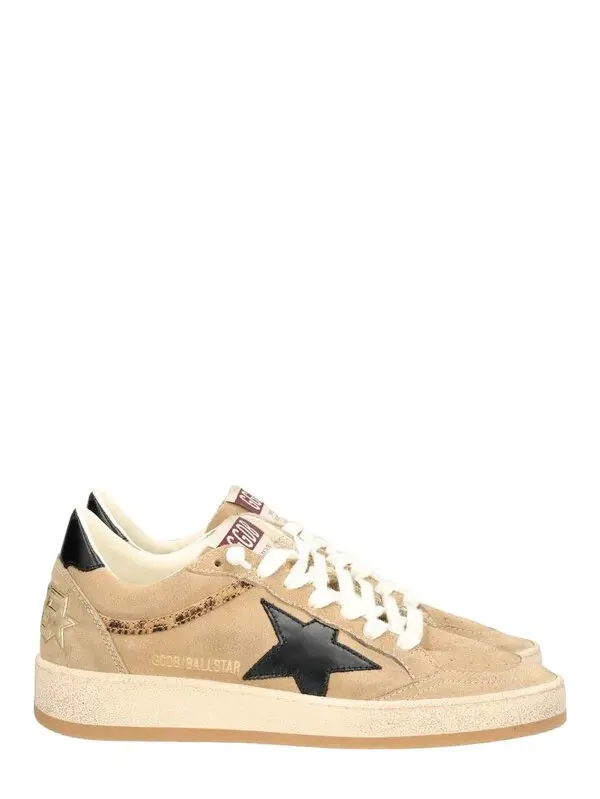 GOLDEN GOOSE Ballstar Suede Sneakers With Nappa Leather And Leopard Print Accents - Cream