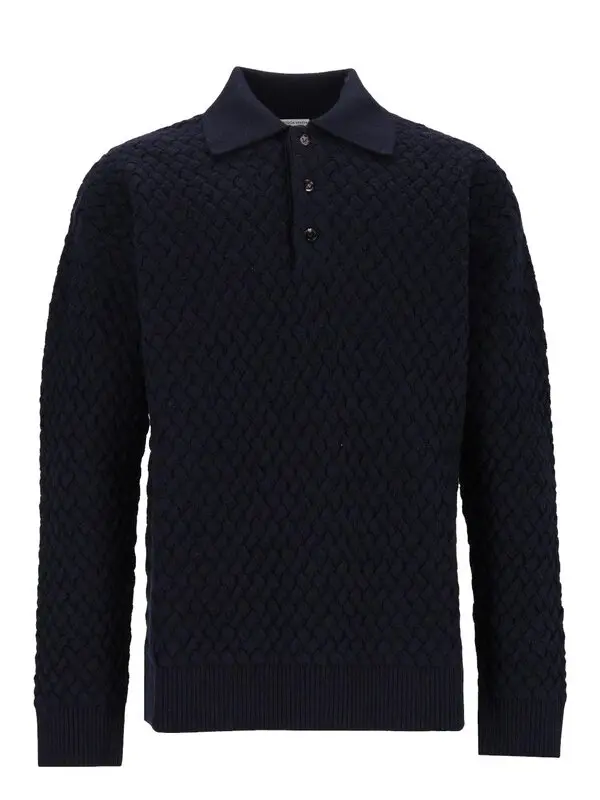 Bottega Veneta Woven Wool Polo Shirt - Blue