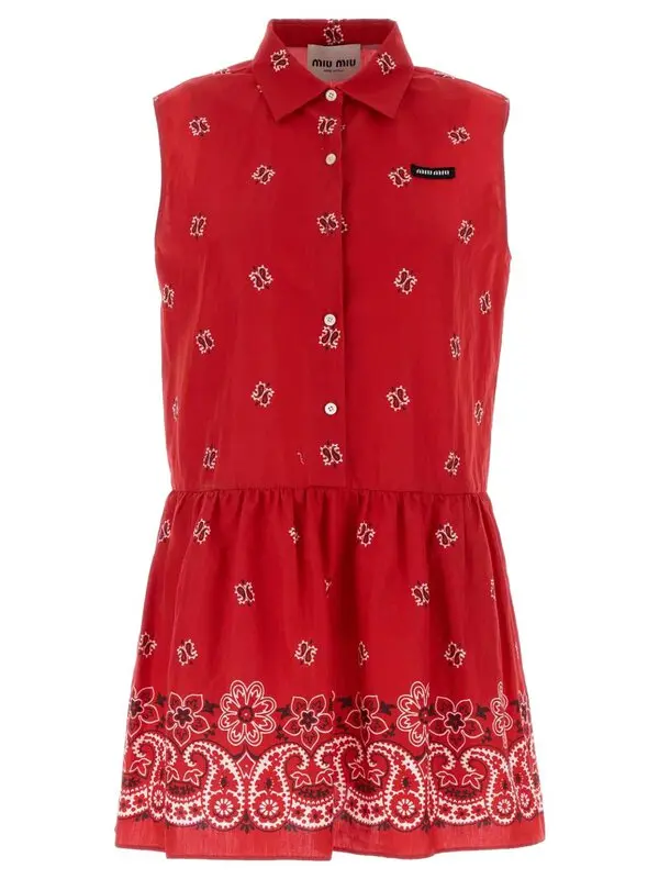 Miu Miu Printed Cotton Blend Dress - Multicolor