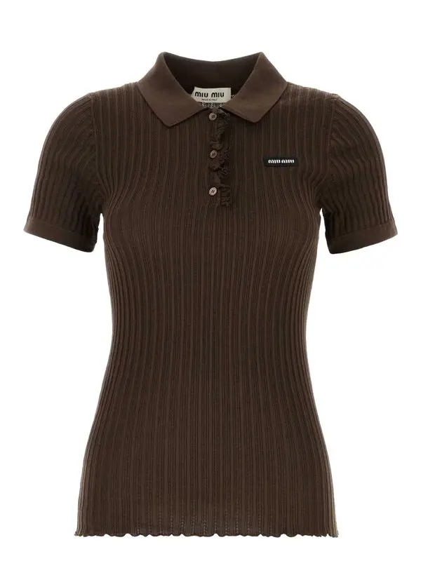 Miu Miu Ribbed Stretch Polo Shirt - Brown