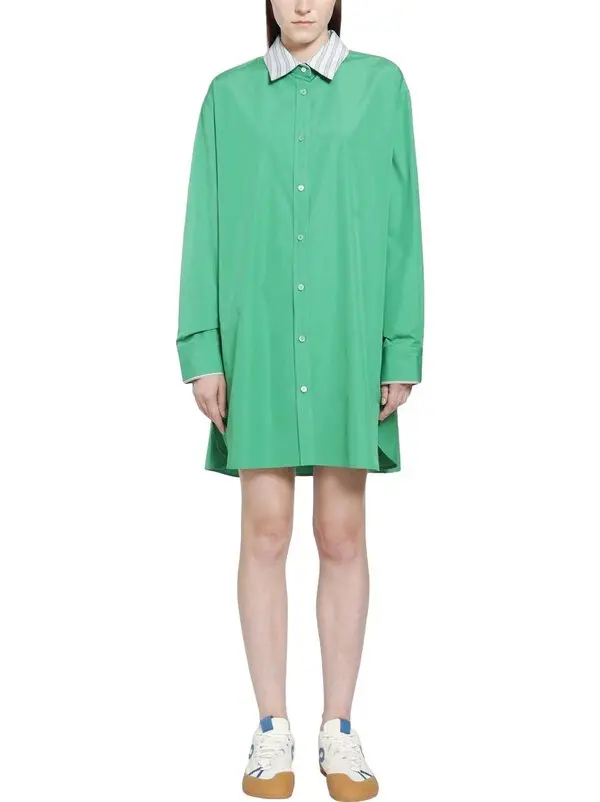 Loewe Green Anagram Embroidered Shirt Dress - Multicolor