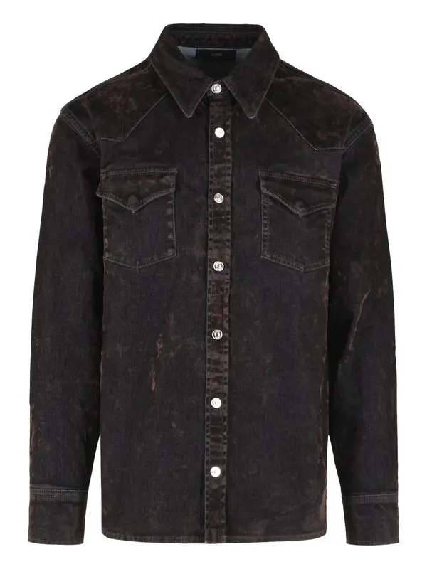 Amiri Flocked Inj Denim Shirt - Brown