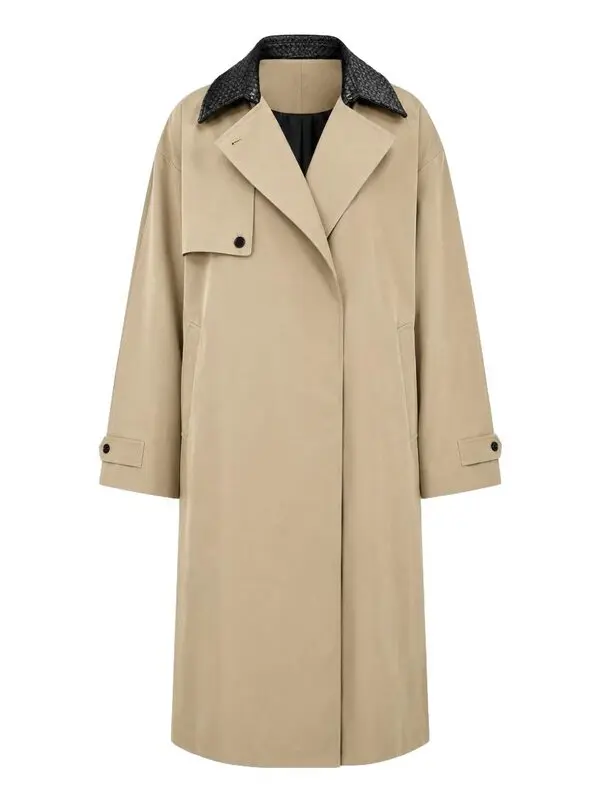 Bottega Veneta Leather Collar Cotton Trench Coat - Multicolor
