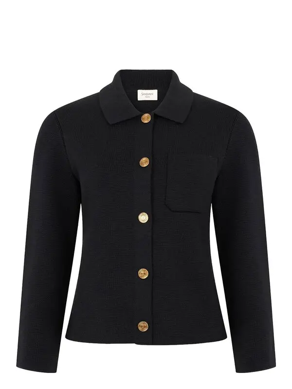 Saint Laurent Wool Polo Cardigan With Medallion Buttons - Black