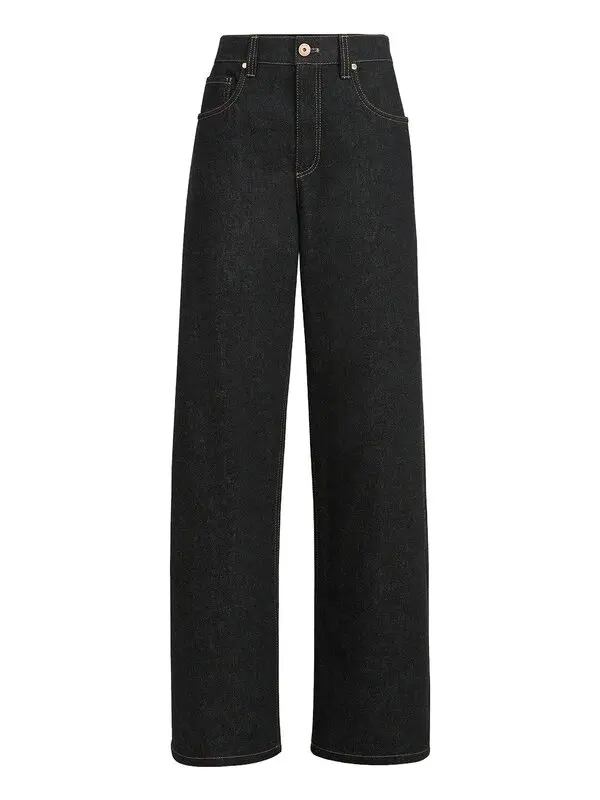 Brunello Cucinelli Loose Barrel Leg Jeans In No Fade Denim - Black